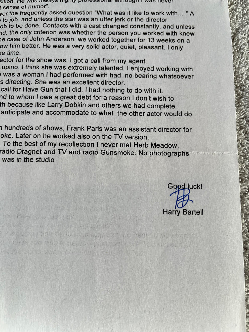 Harry Bartell from GUNSMOKE and GET SMART (autograph) – Williamsburg ...